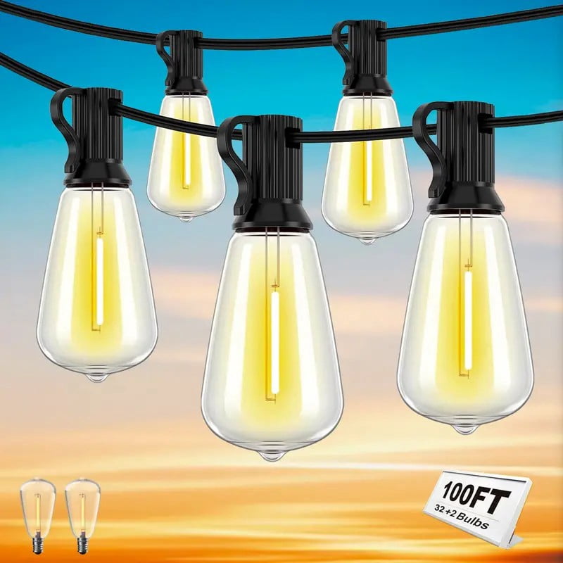100+10FT LED Outdoor String Lights, Patio Deck Lights with 32+2 ...