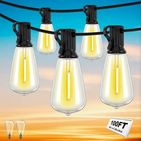 100+10FT LED Outdoor String Lights, Patio Deck Lights with 32+2 ...