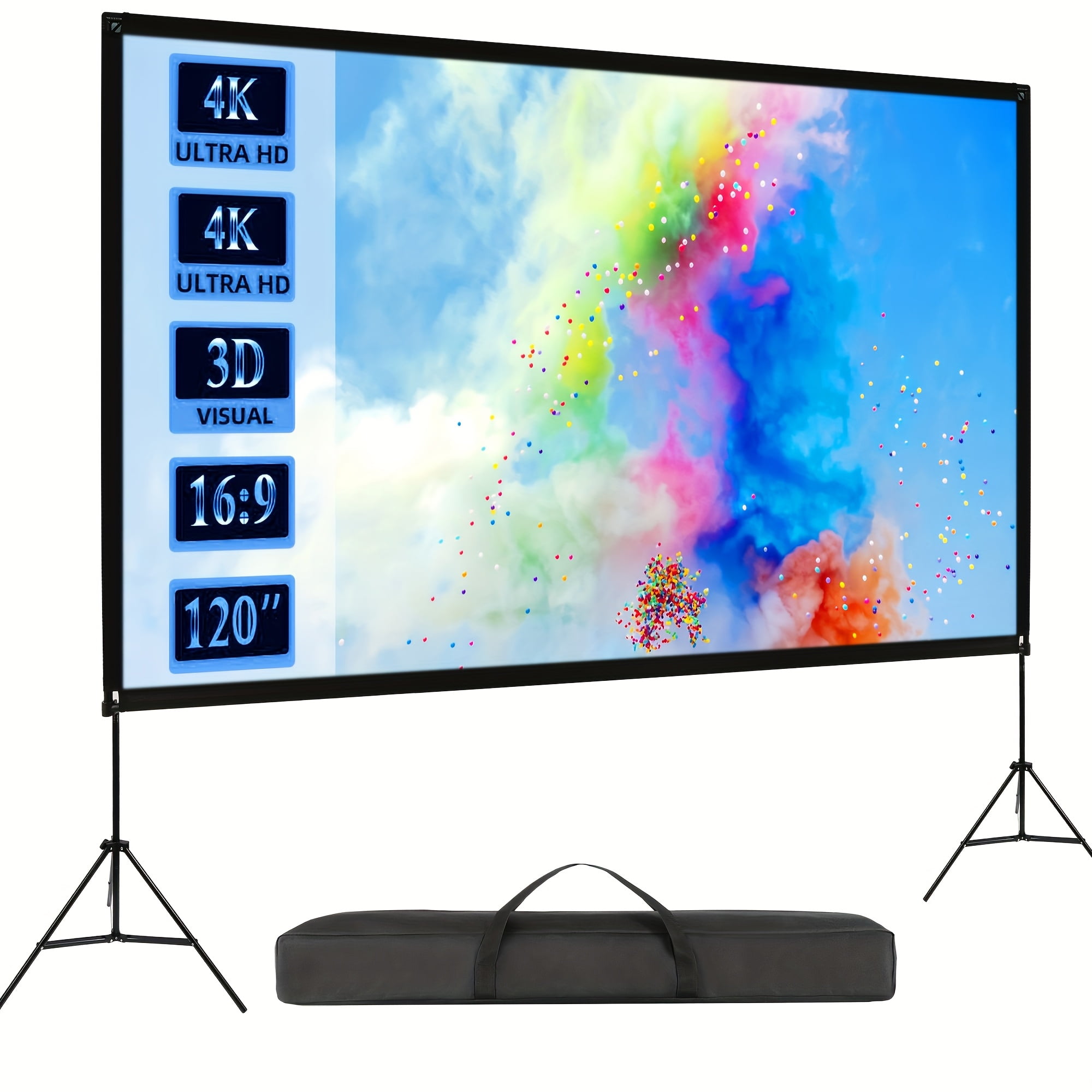 100/120 Inch 16:9 4K Ultra HD Projector Screen with Stand And Carry Bag ...