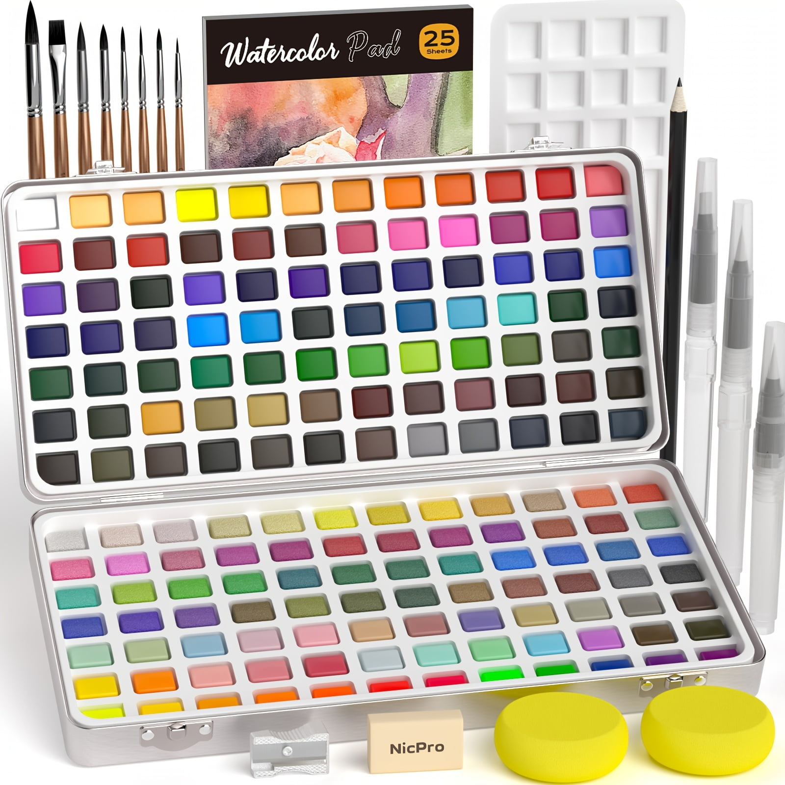 100/128/168 Colors Watercolor Paint Set with Metallic/Macaron ...