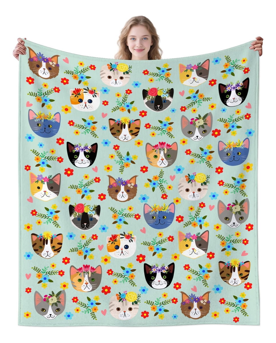 100*130Cute Cat Blanket For Cat Lovers Soft Cozy Warm Flanne Cats ...