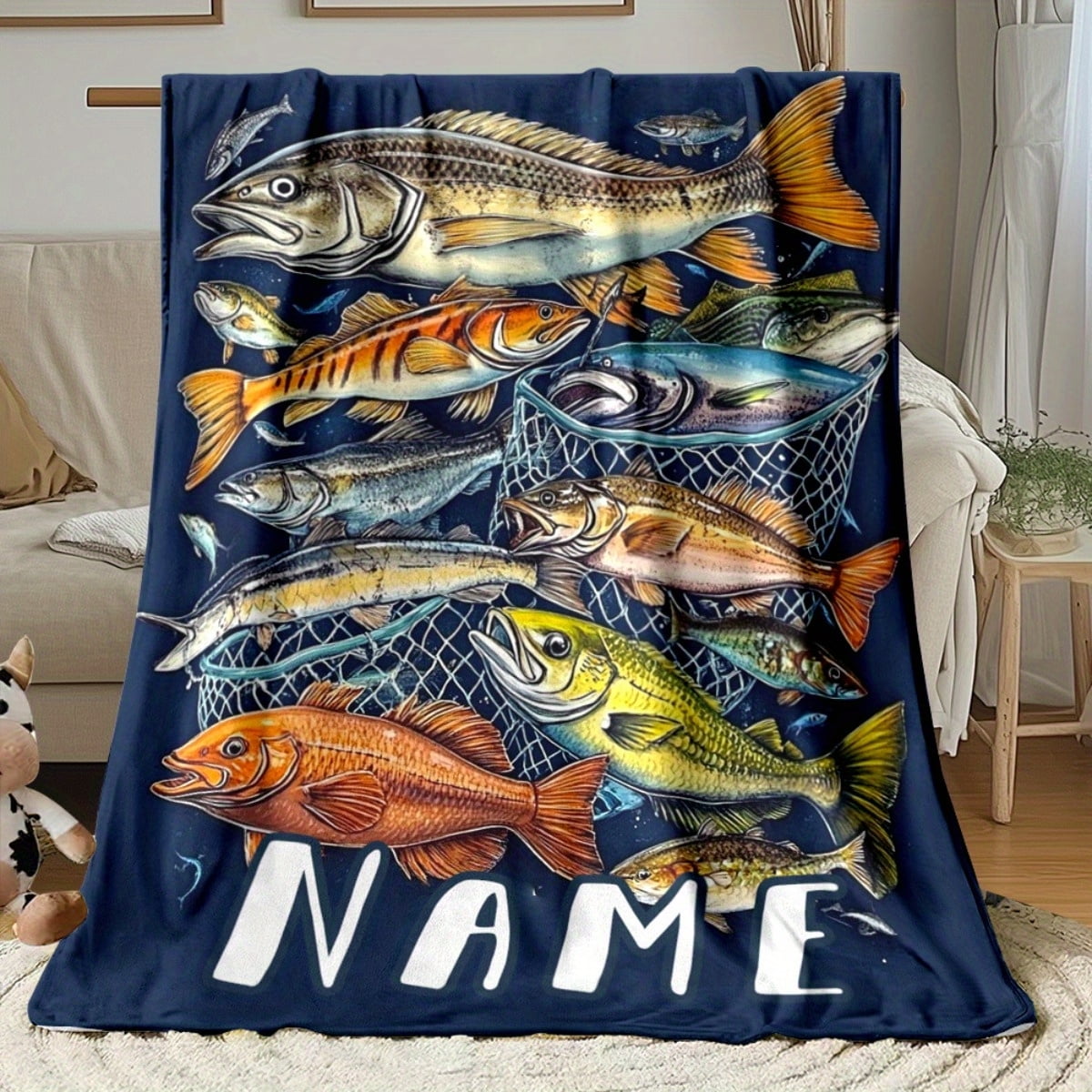 100*130cmManta De Franela Para Entusiastas De La Pesca Con Nombre Per - Walmart.com