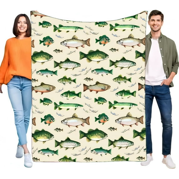 100*130cmManta Suave Y Acogedora Con Temática De Pesca Para Cama Y So ...