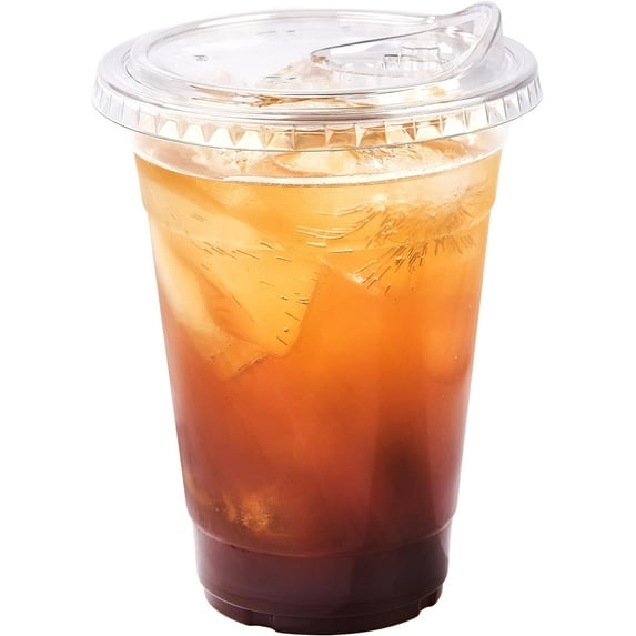 100 -16oz Cups with Strawless Sip - To Go Disposable Clear Cold Drink ...