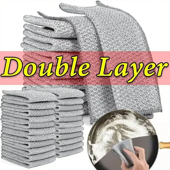 100/1pcs Thickened Steel Wire Cleaning Cloth Non-Scratch Double-layer ...