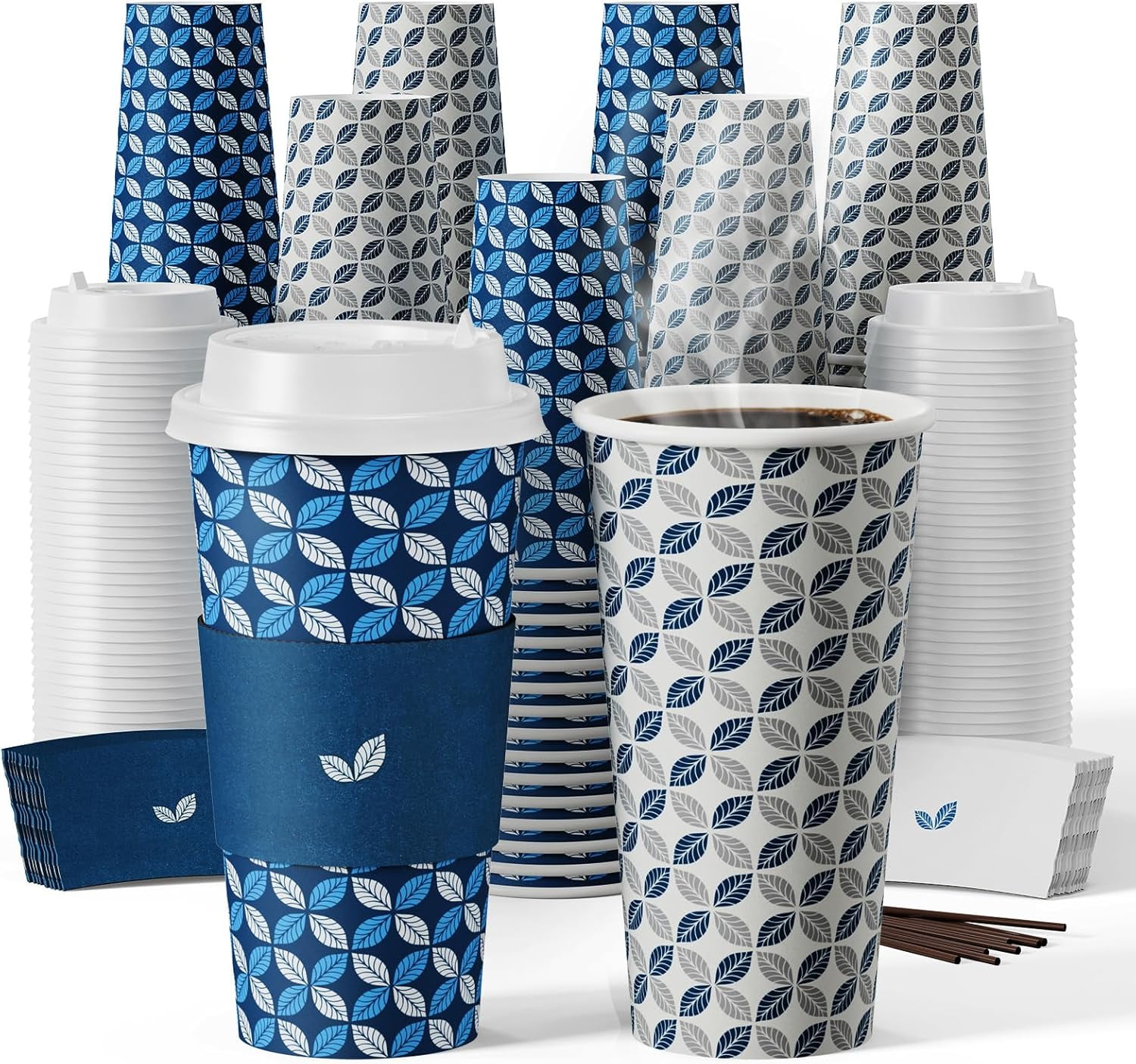 100 20 oz Disposable Coffee Cups, Hot Paper Coffee Cups with , Sleeves ...