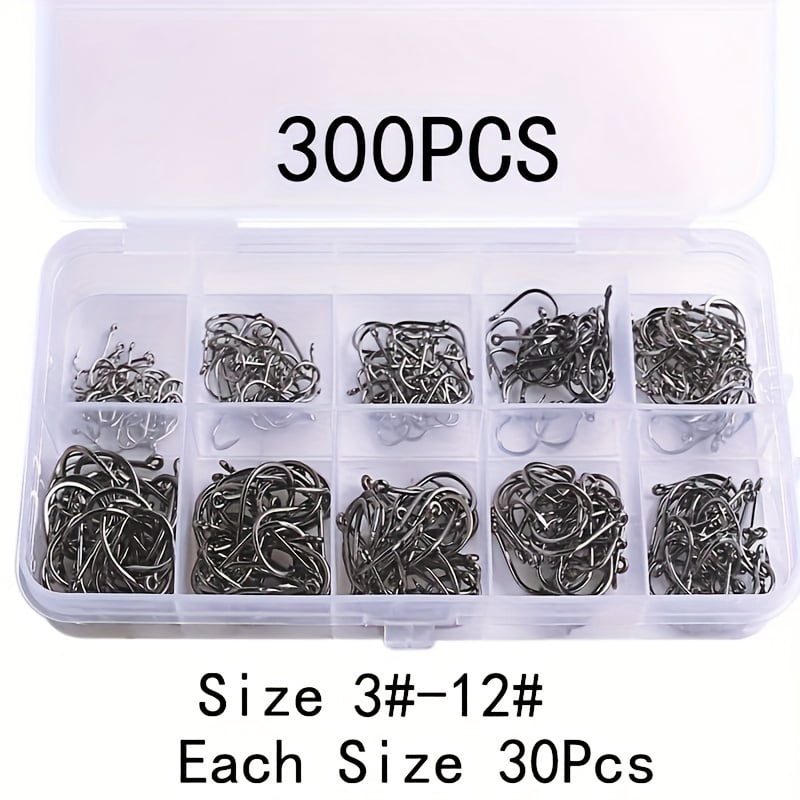 100/200/300/400/500pcs 3 # - 12 # Mixed Sizes Fishing Hook Set, Barbed ...