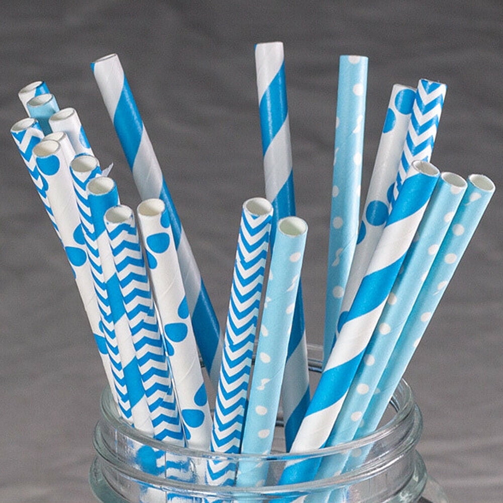 100-200 Bulk Packed Paper Straws Pattern Color -Biodegradable FDA ...