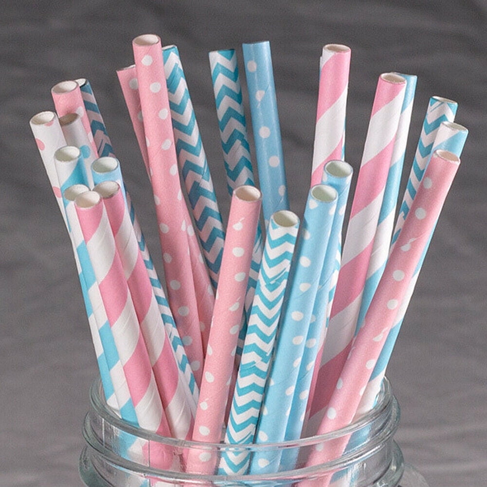 100-200 Bulk Packed Paper Straws Pattern Color -Biodegradable FDA ...