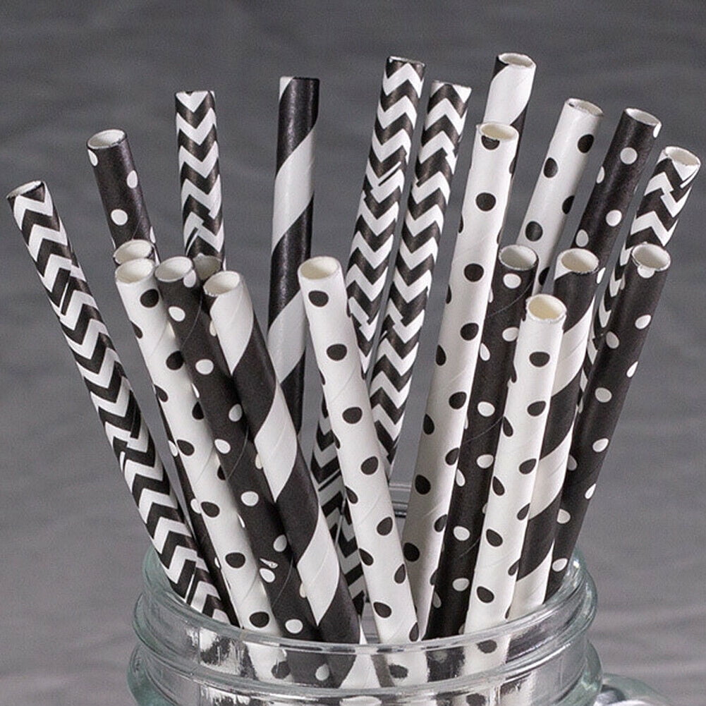 100 200 Bulk Packed Paper Straws Pattern Color Biodegradable Fda