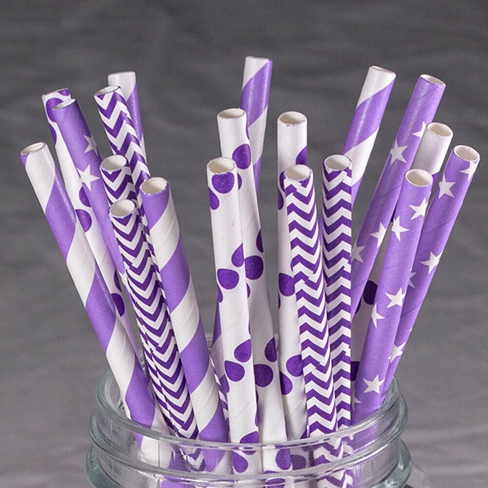 100-200 Bulk Packed Paper Straws Pattern Color -Biodegradable FDA ...