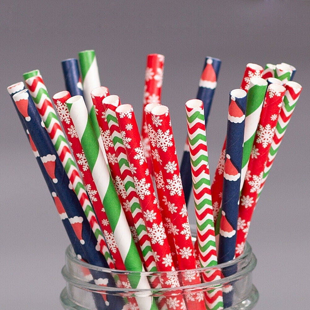 100-200 Bulk Packed Paper Straws Pattern Color -Biodegradable FDA ...