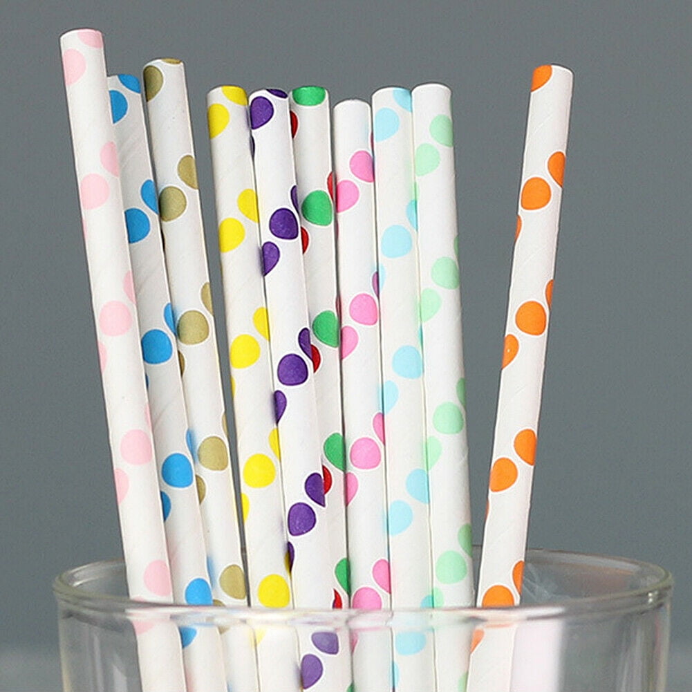100-200 Bulk Packed Paper Straws Pattern Color -Biodegradable FDA ...