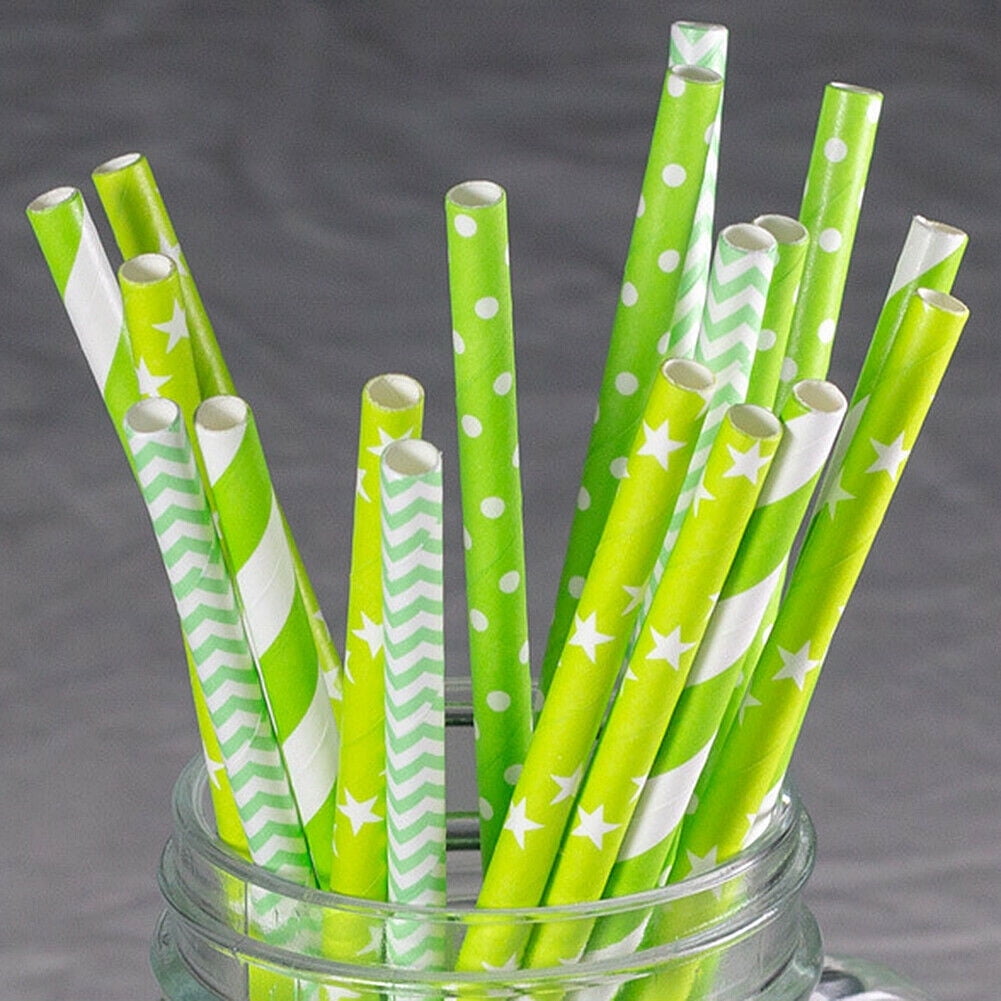 100-200 Bulk Packed Paper Straws Pattern Color -Biodegradable FDA ...