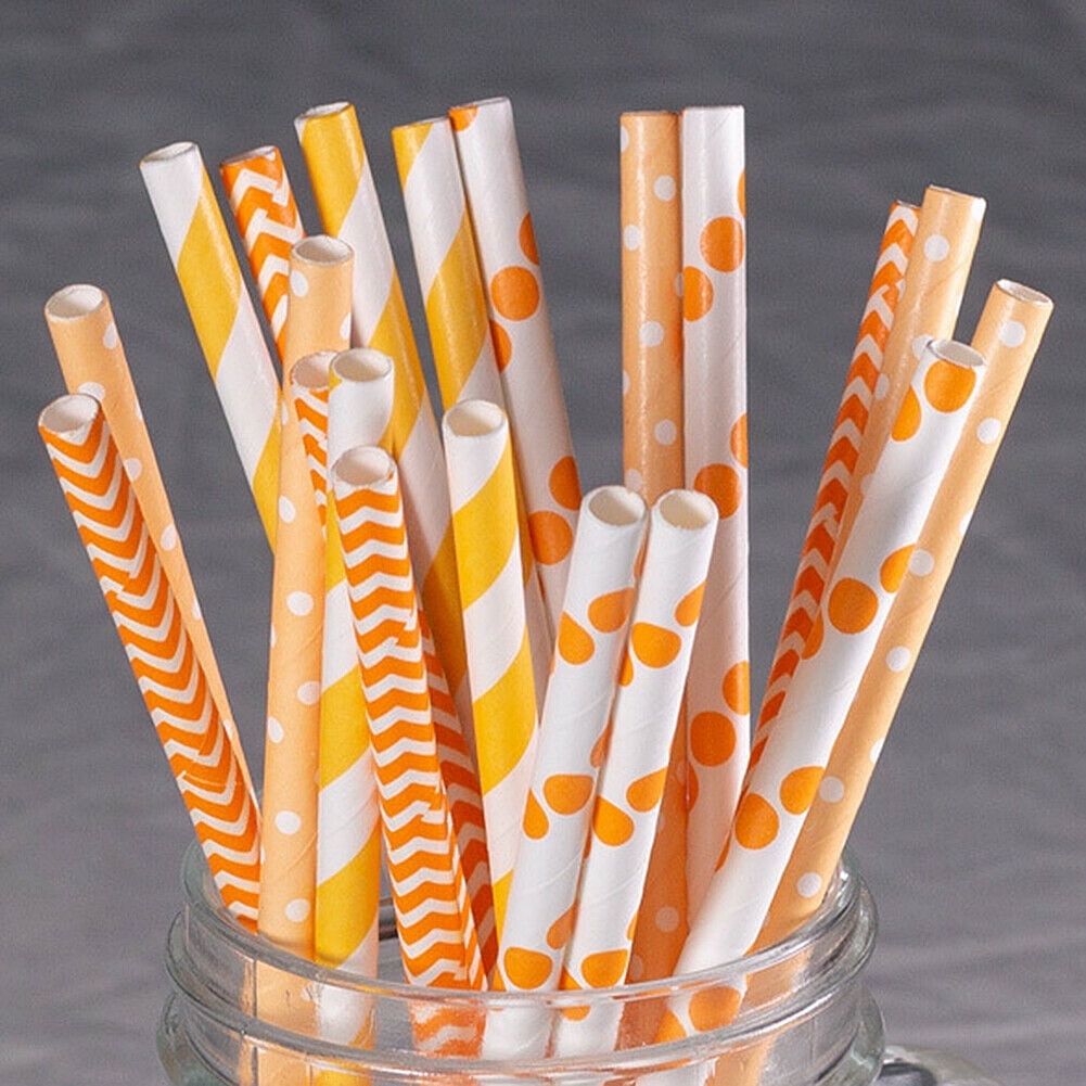 100-200 Bulk Packed Paper Straws Pattern Color -Biodegradable FDA ...