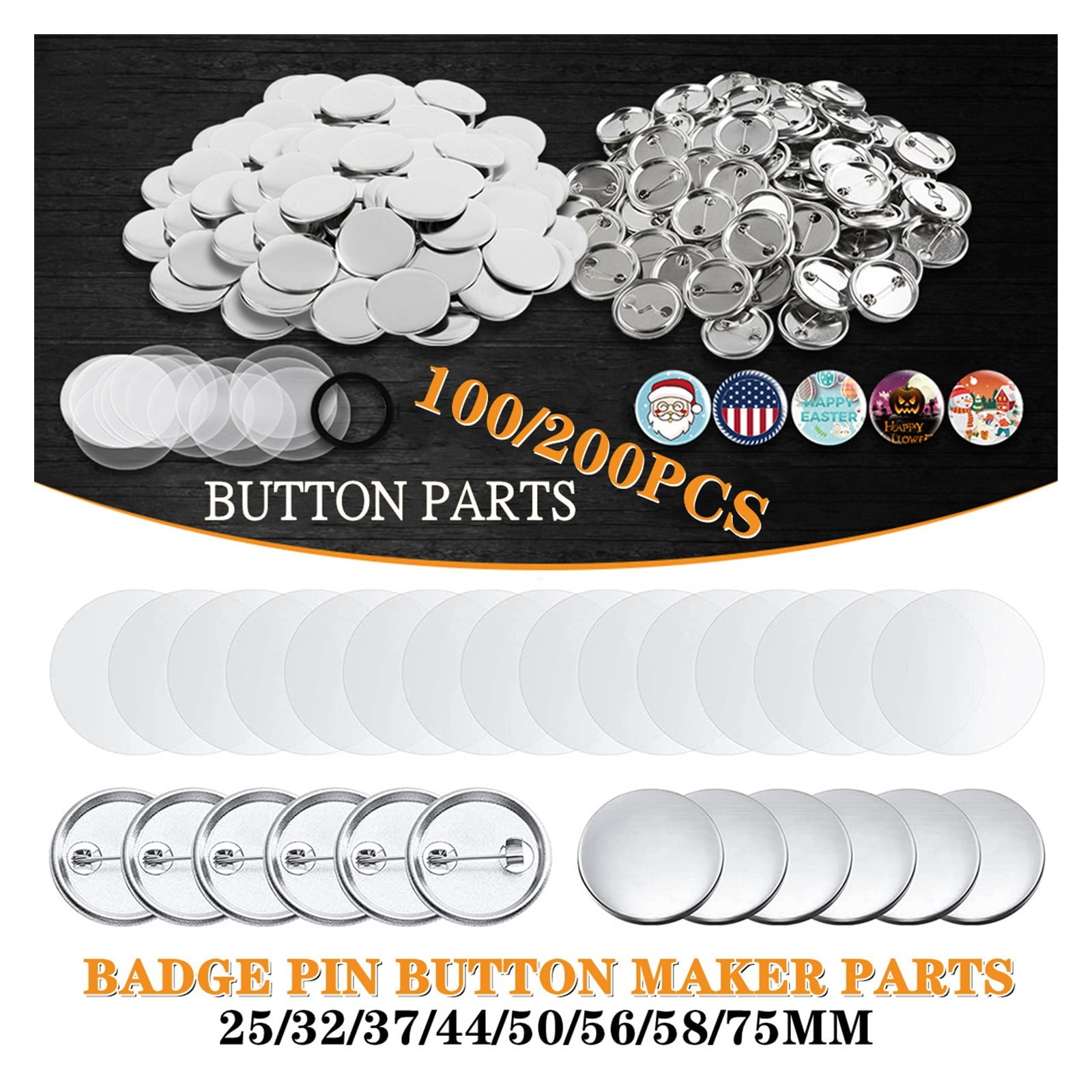 100/200 Sets Metal Badge Tinplate Badge Maker Parts 25-75MM, DIY ...