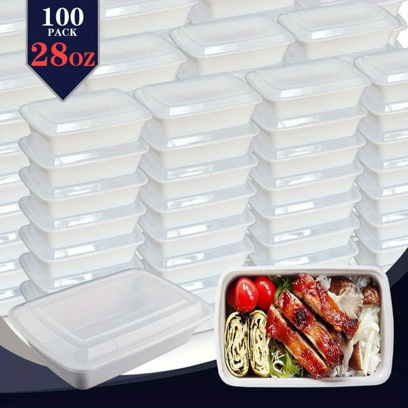 100/200PCS White Rectangular 28oz Meal Prep Containers - Leakproof ...