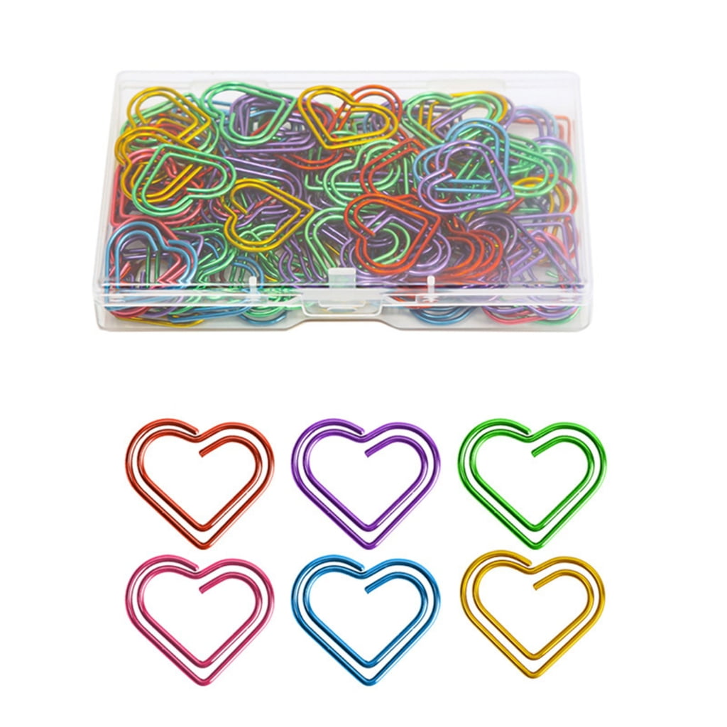 100/200Pcs Heart Shape Paper Clip Metal Paperclips Bookmarks Page Clips ...