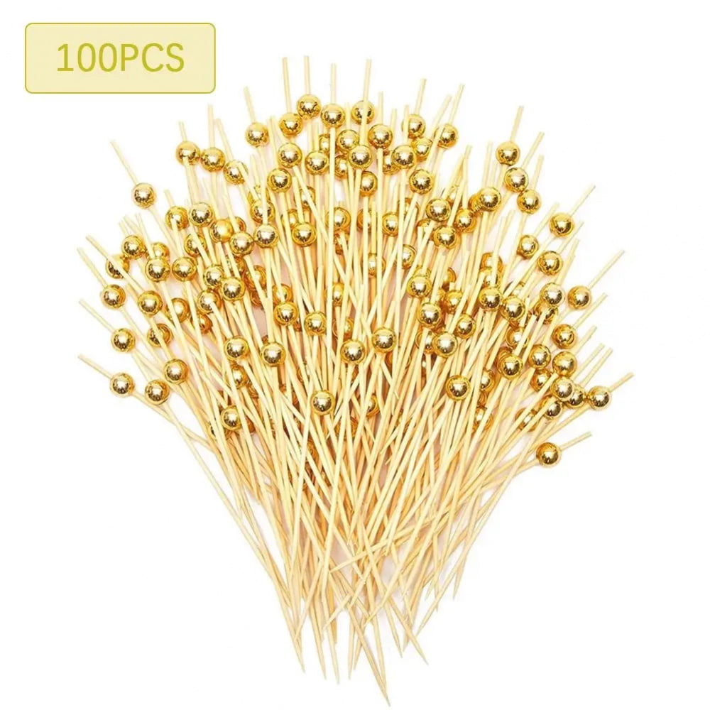 100/25Pcs Gold Pearl Cocktail Picks Food Fruit Picks Wedding Party ...