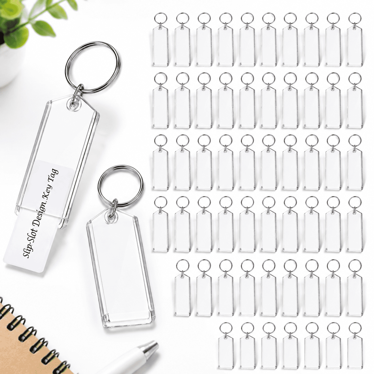 100 3 Inch Plastic Key Tags with Split Ring Chain Bulk for ID Luggage ...