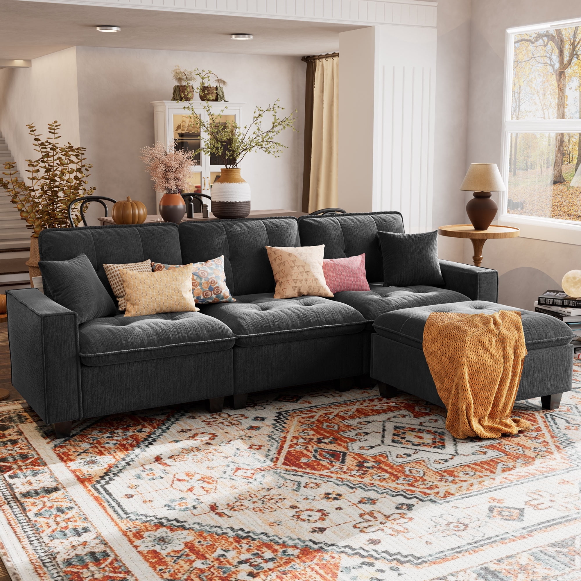 100.4" L Shaped Sectional Sofa, 4 Seat Modular Sectional Sofa, Sleeper ...