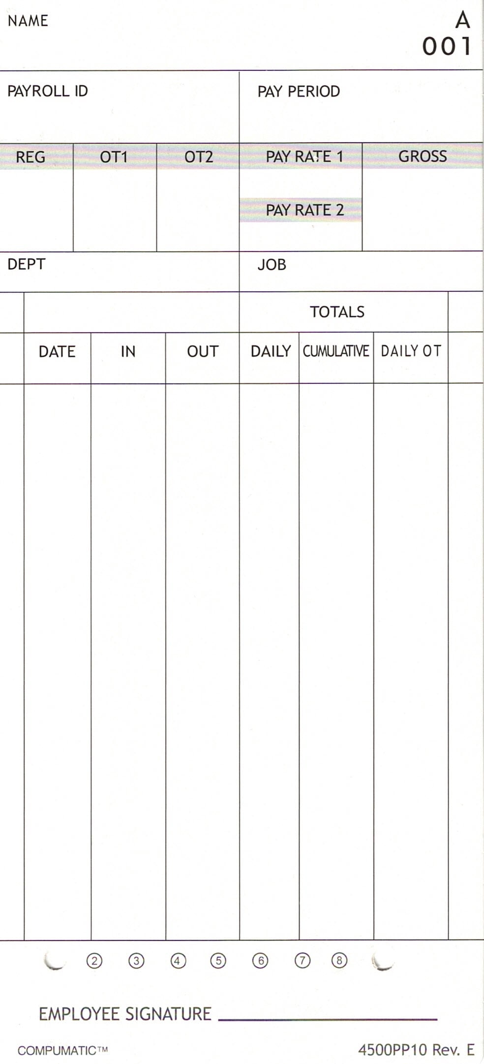 (100) 4500PP10 Time Cards for Nile Products 4500PP Calculating Time ...