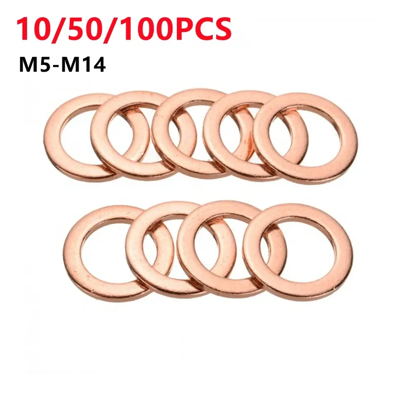 100/50/10pc Copper Washer Flat Ring Seal Spacer M5 M6 M8 M10 M12 M14 O ...