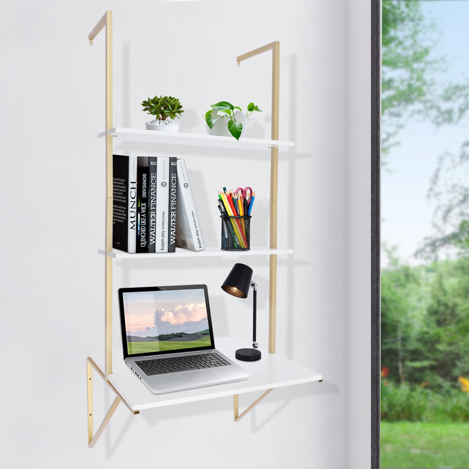 100*50cm Ladder Desk Wall Mounted Table 3 Tier Table Shelf Computer ...