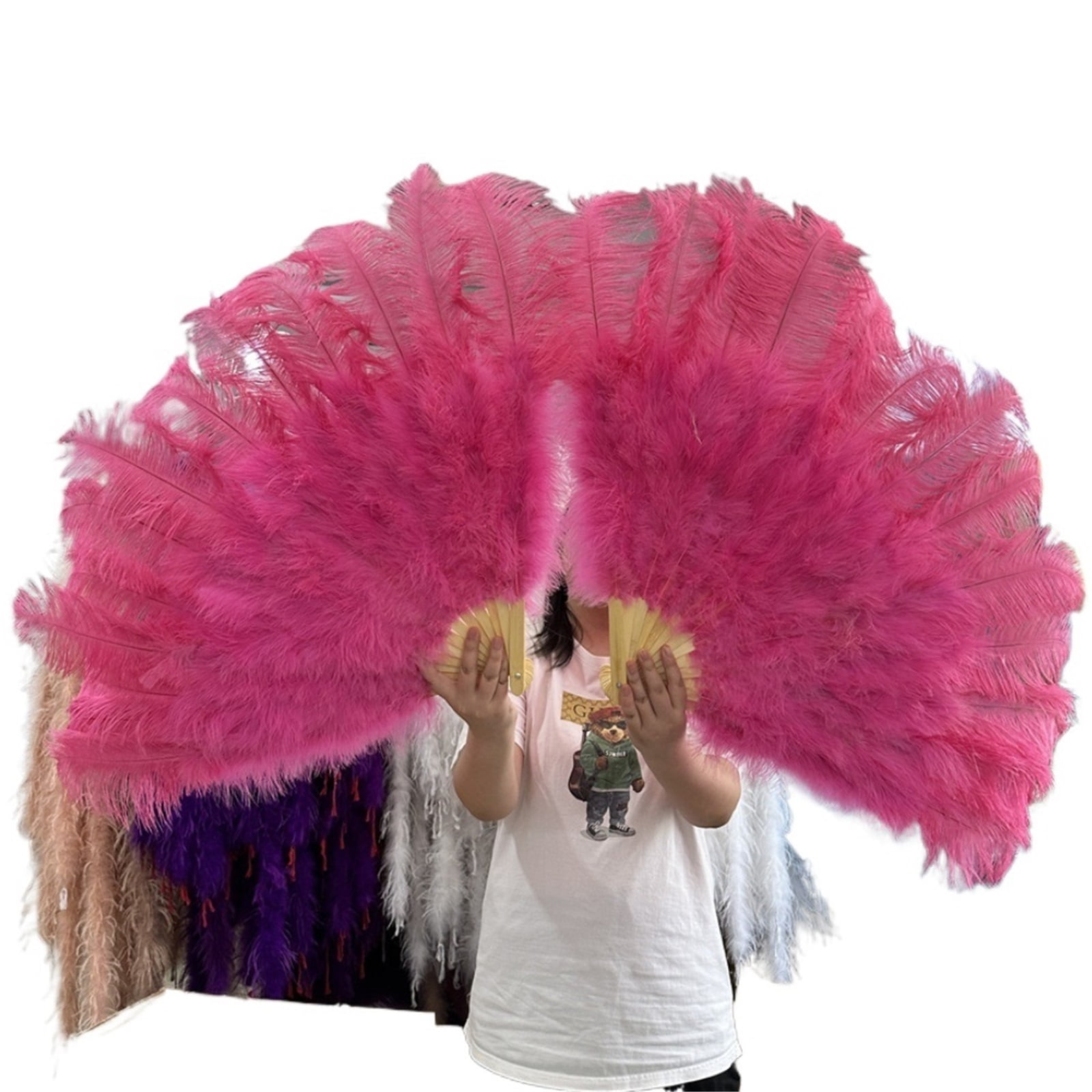 100*60CM Red Ostrich Feather Fan 13 Bones Wedding Foldable HandHeld ...