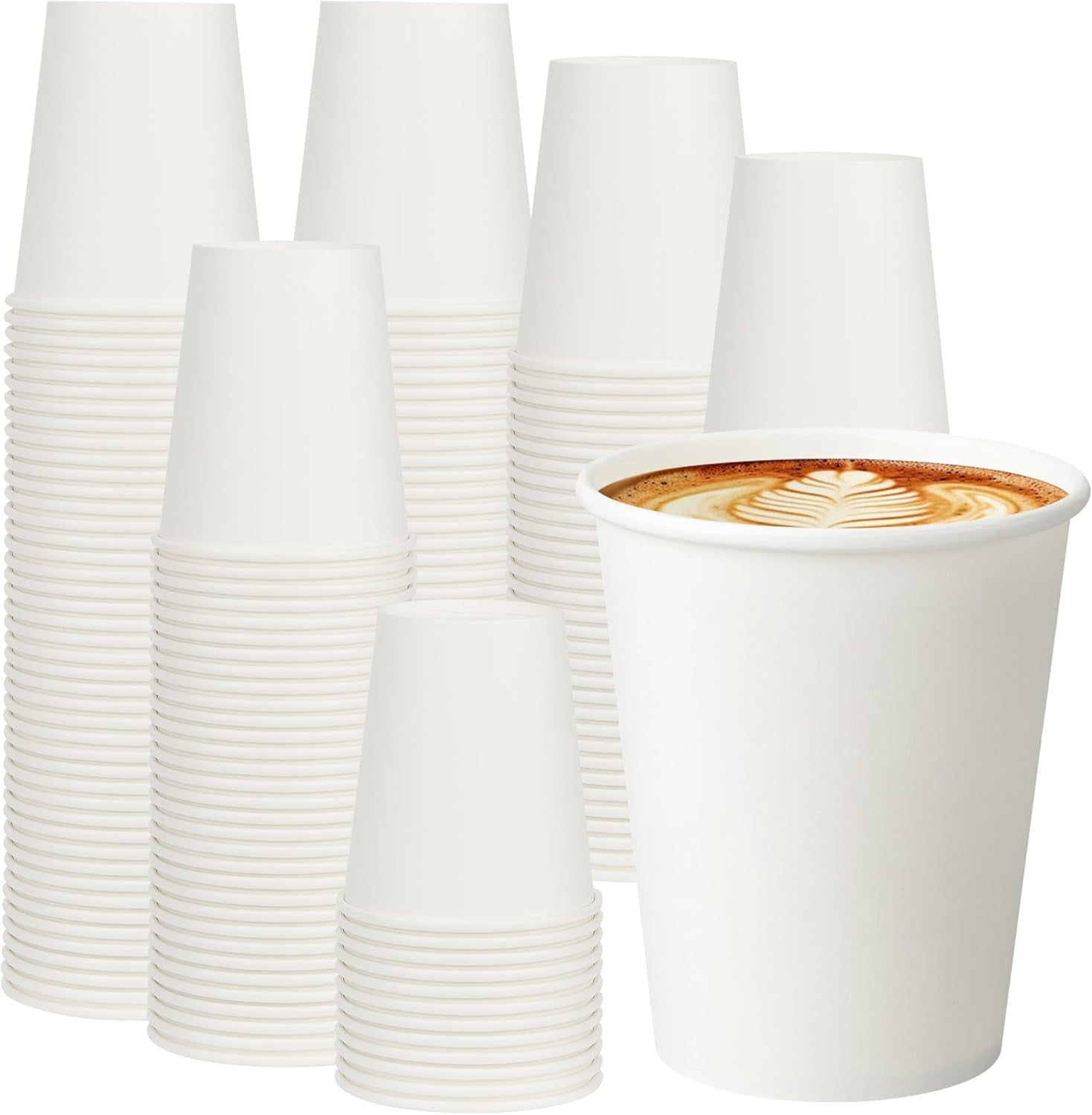 100 8 oz Paper Cups, Disposable Coffee Cups, White Hot/Cold Beverage ...