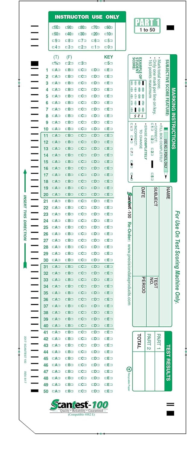 100, 882-E Compatible Exam Testing Forms (1000 Sheet Box) Y - Walmart.com