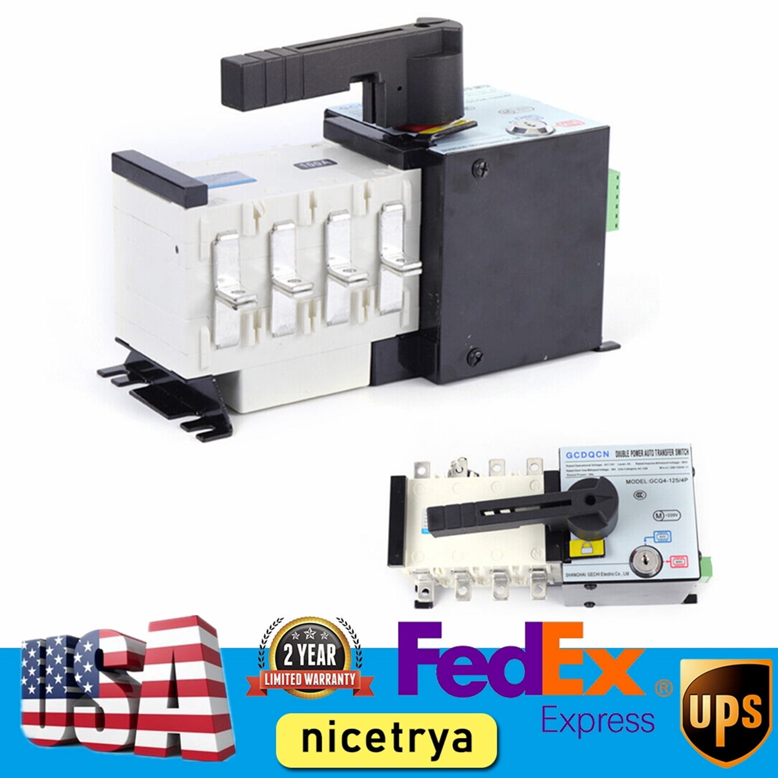 100 AMP GENERATOR AUTOMATIC TRANSFER SWITCH 4P 50/60Hz Dual Power PC ...