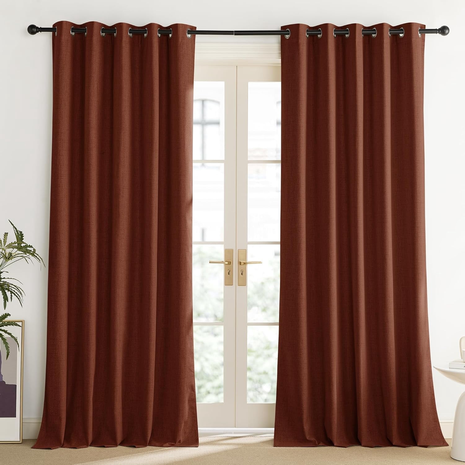 100% Absolutely Blackout Linen Curtains with Thermal Insulated Liner ...