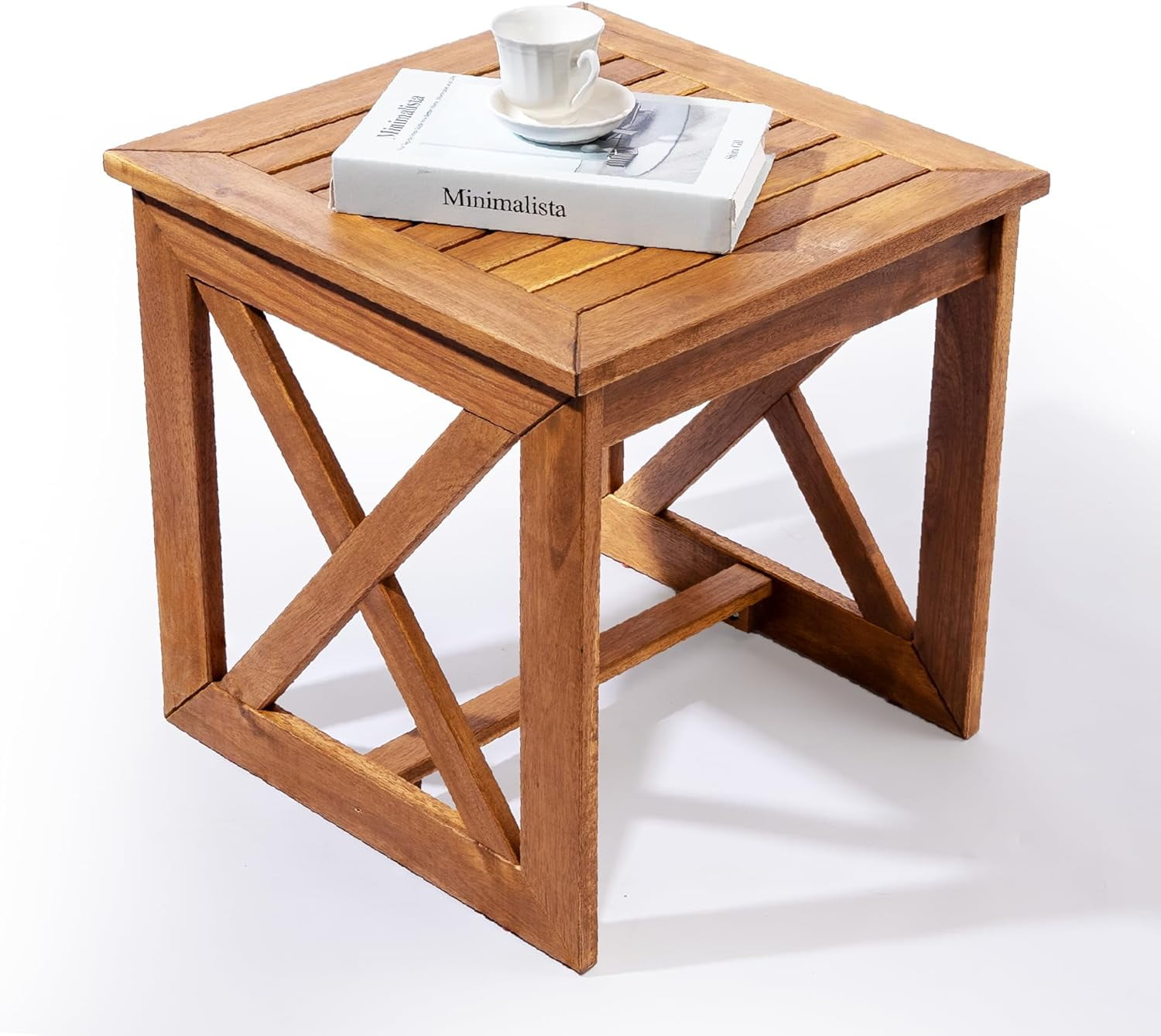 100% Acacia Wood Small Table, Outdoor Side Table for Patio, Poolside ...