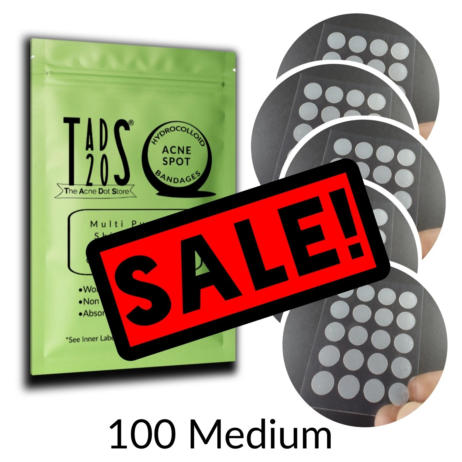 100 Acne Dot Pimple Patches, Cystic Acne, Blemish Spot Treatment Zit ...