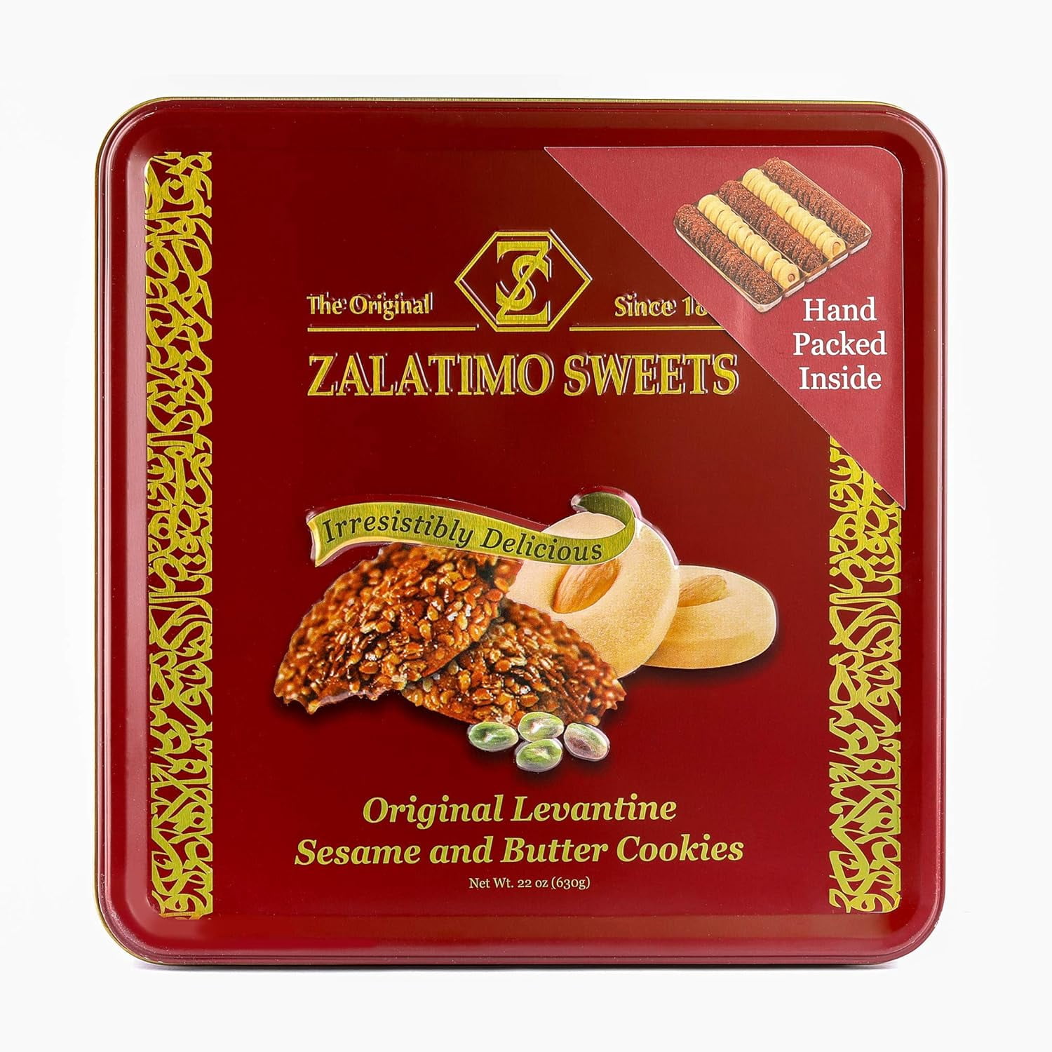 , 100% All Natural Sesame & Butter Shortbread Cookies, Square Metal ...