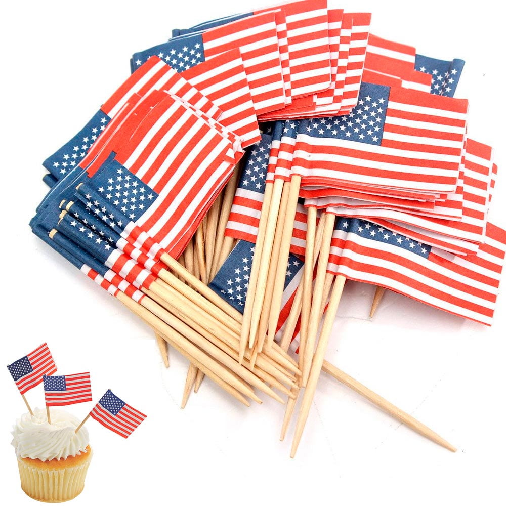 100 American Flag Toothpicks Party Cupcake Decoration Sandwich Mini ...