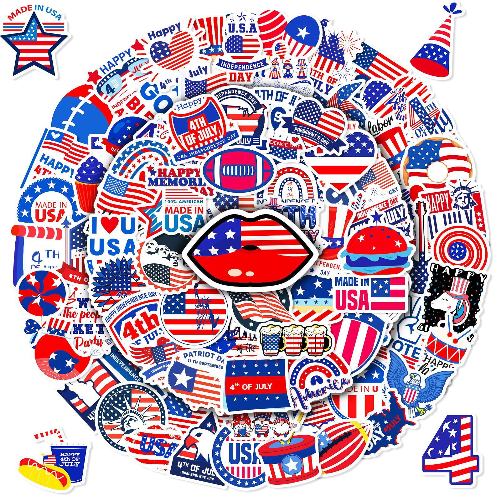 100 American Independence Day Stickers - Featuring Presidents, Hearts ...