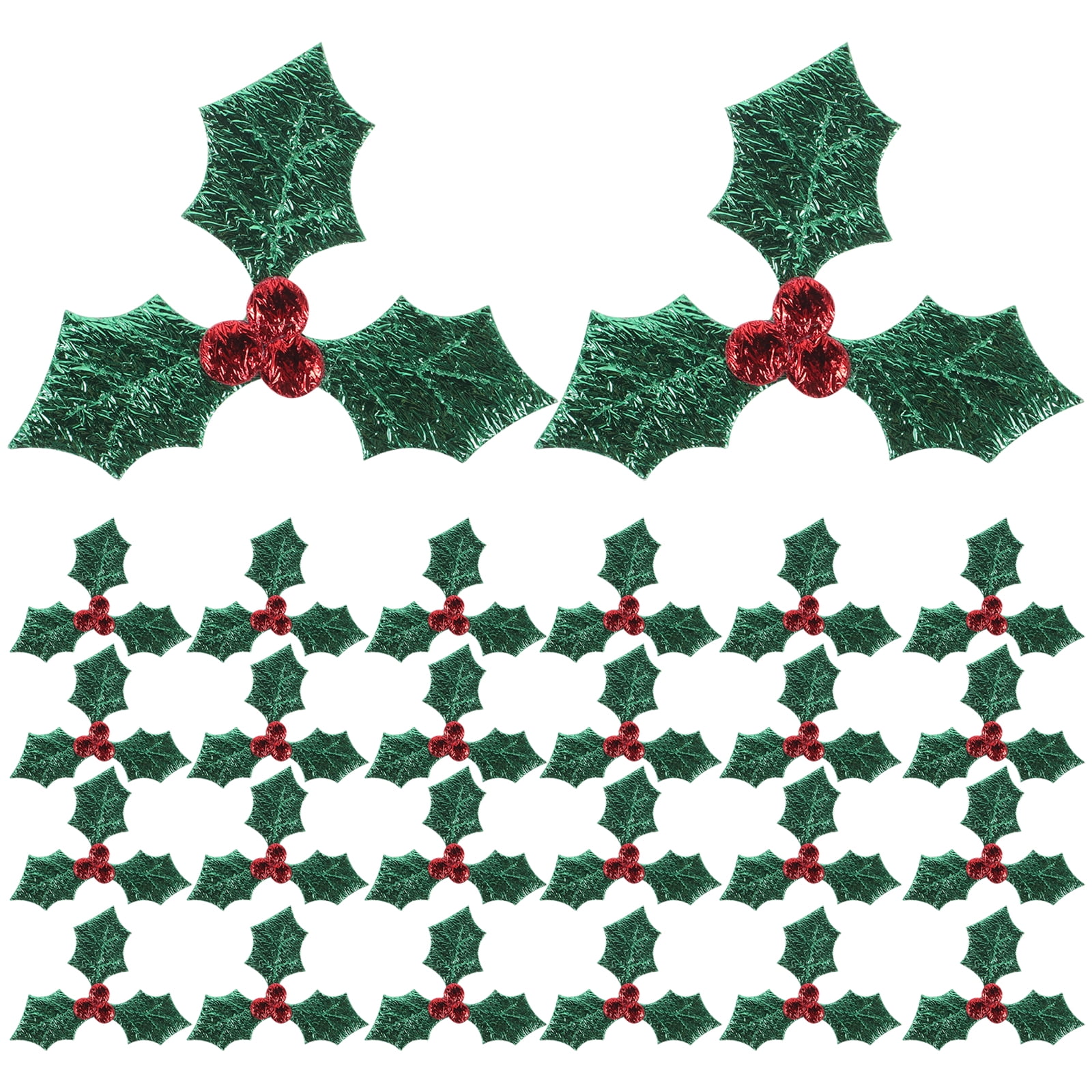 100 Artificial Christmas Berry Leaf Shaped Cloth Fabric Applique ...