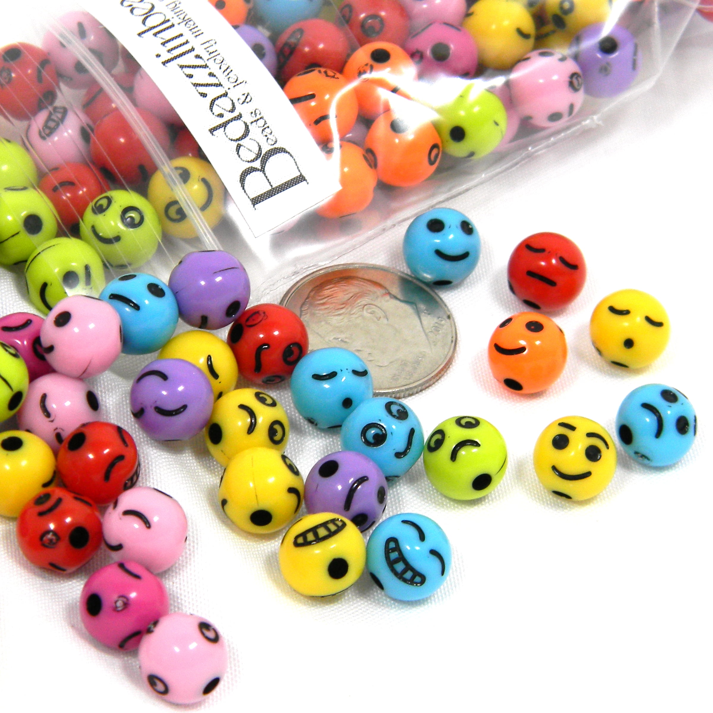 100 Assorted Opaque Color 8mm Round Smiley, Sad, Happy, Mad Emotion ...