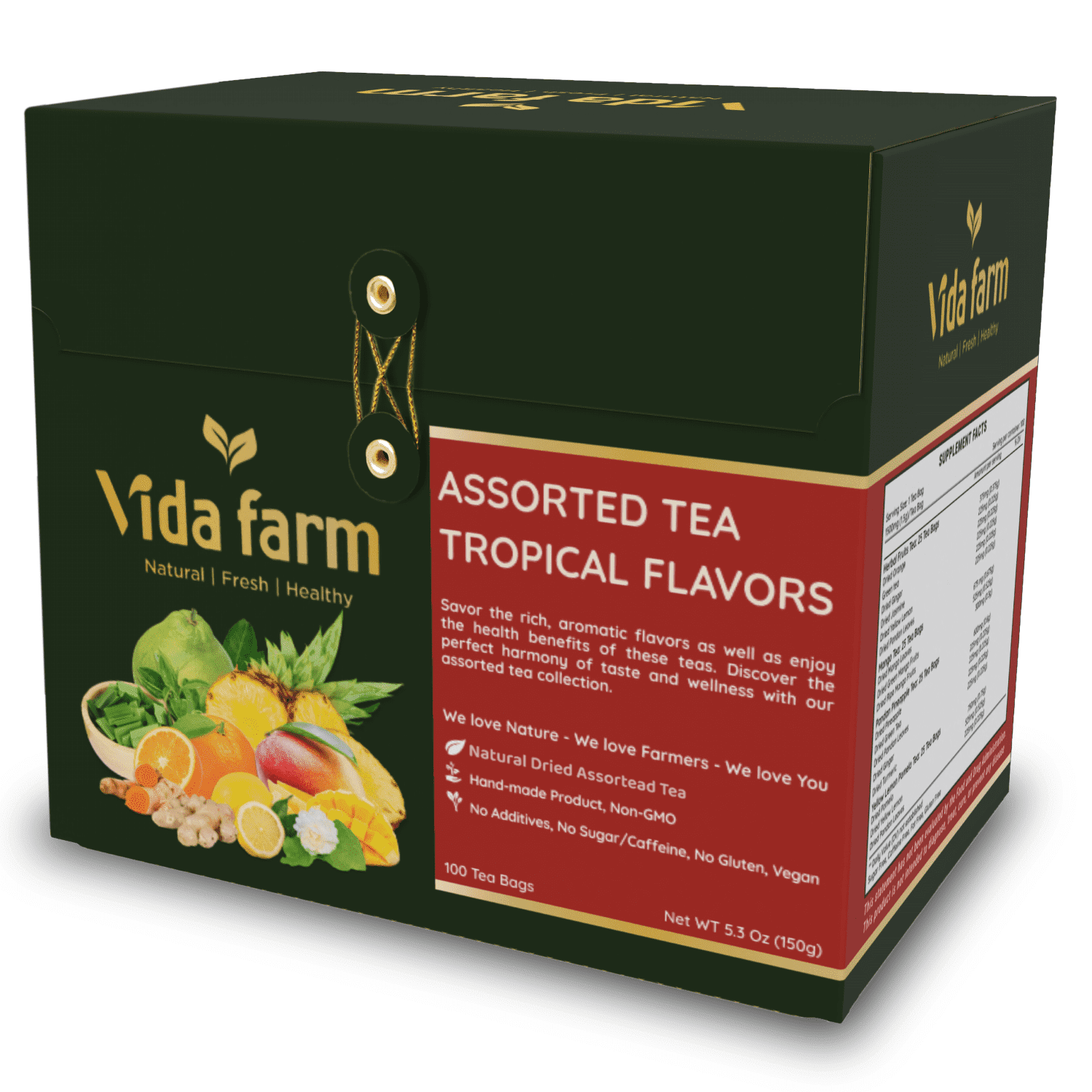 100 Assorted Tea Bags, 4 Unique Tropical Flavors, 16 Natural ...