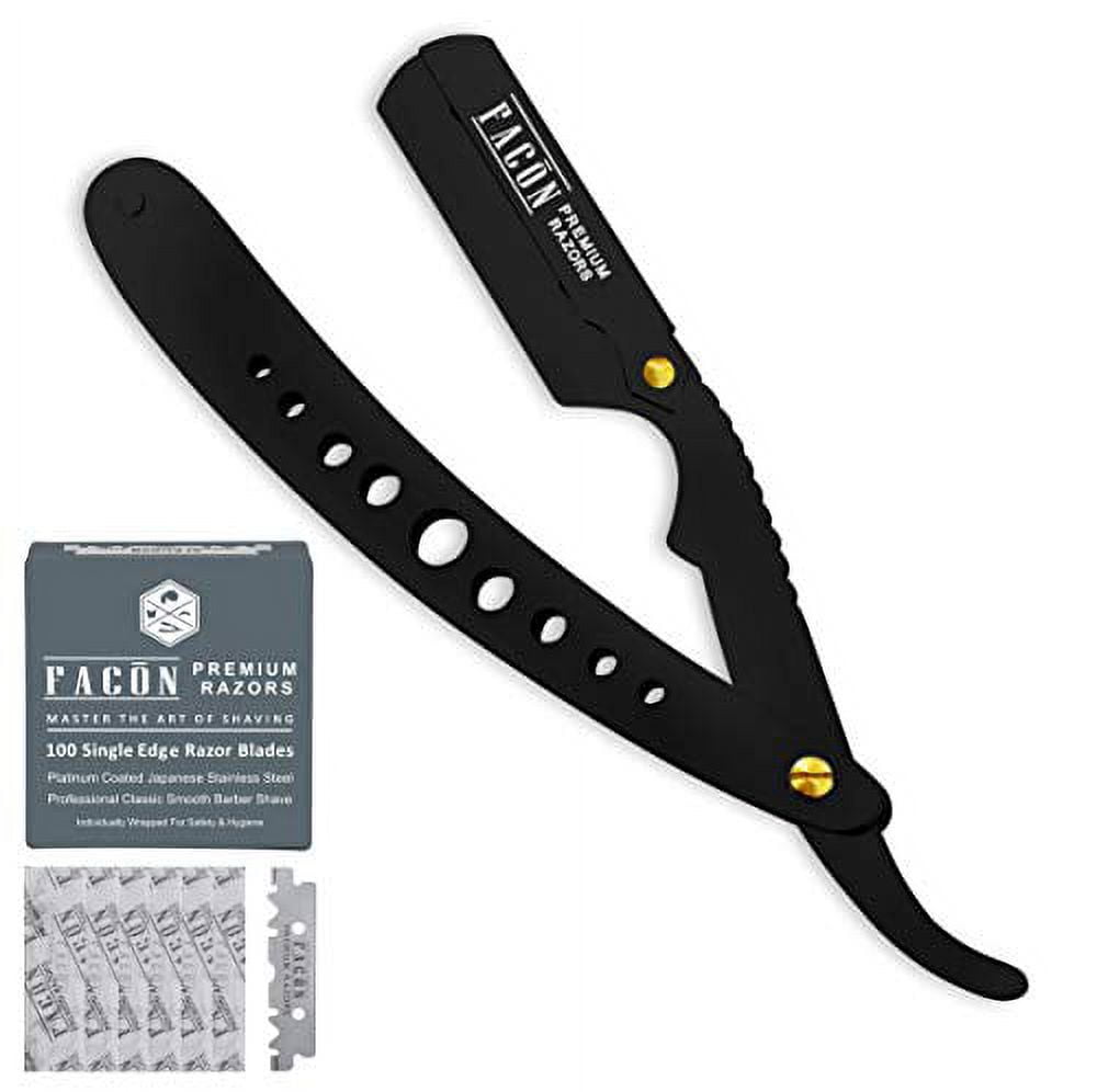 Facon Slim Stainless Steel Straight Edge Razor with 100 Blades ...