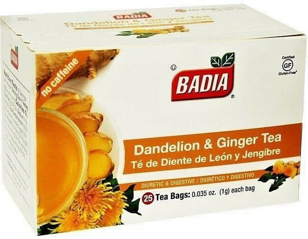 100 Bags Badia Tea Dandelion & Ginger Tea (Digestive) 4 pack of 25 bags ...