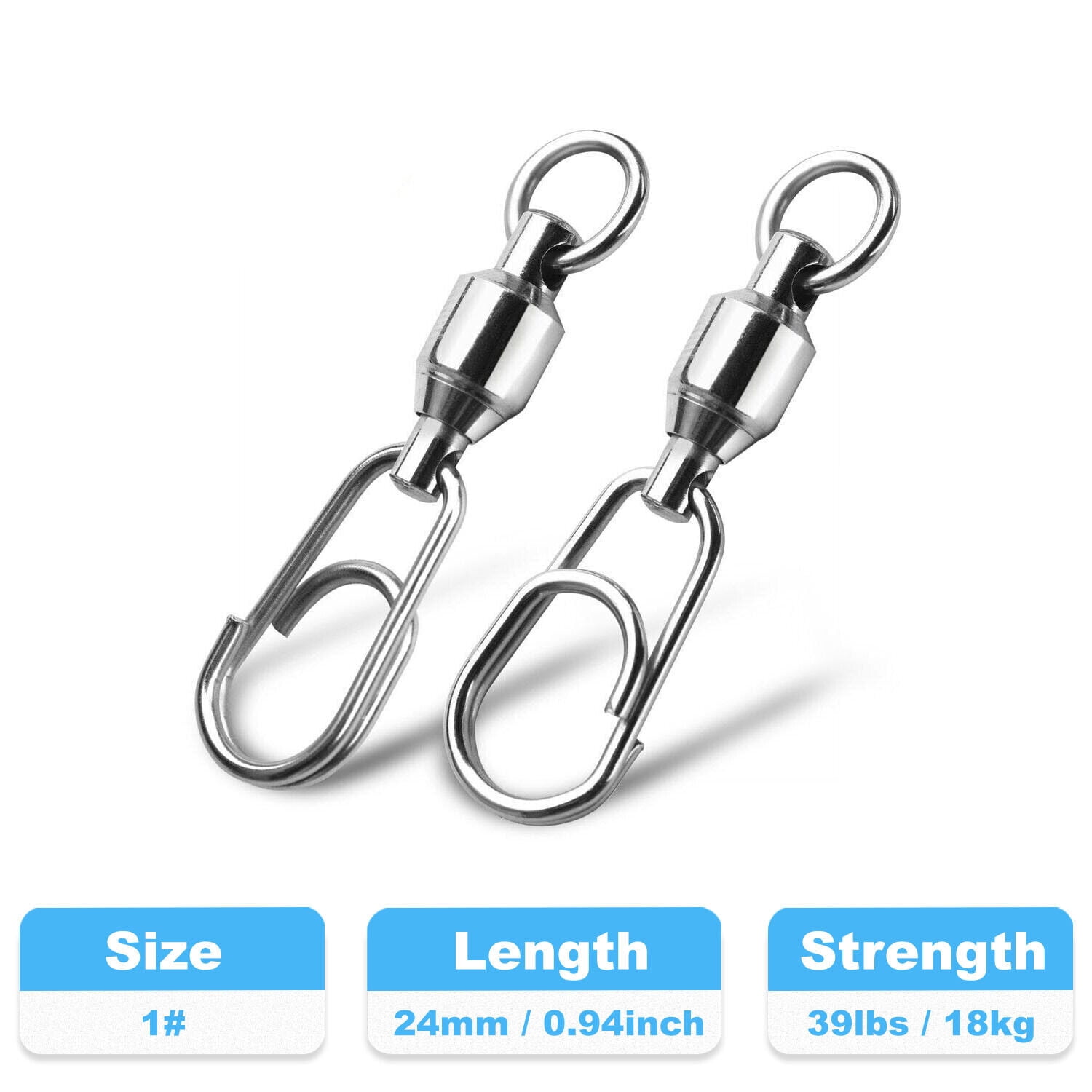 100 Ball Bearing Fishing Swivel Fast Snap Split Ring Quick Clip ...