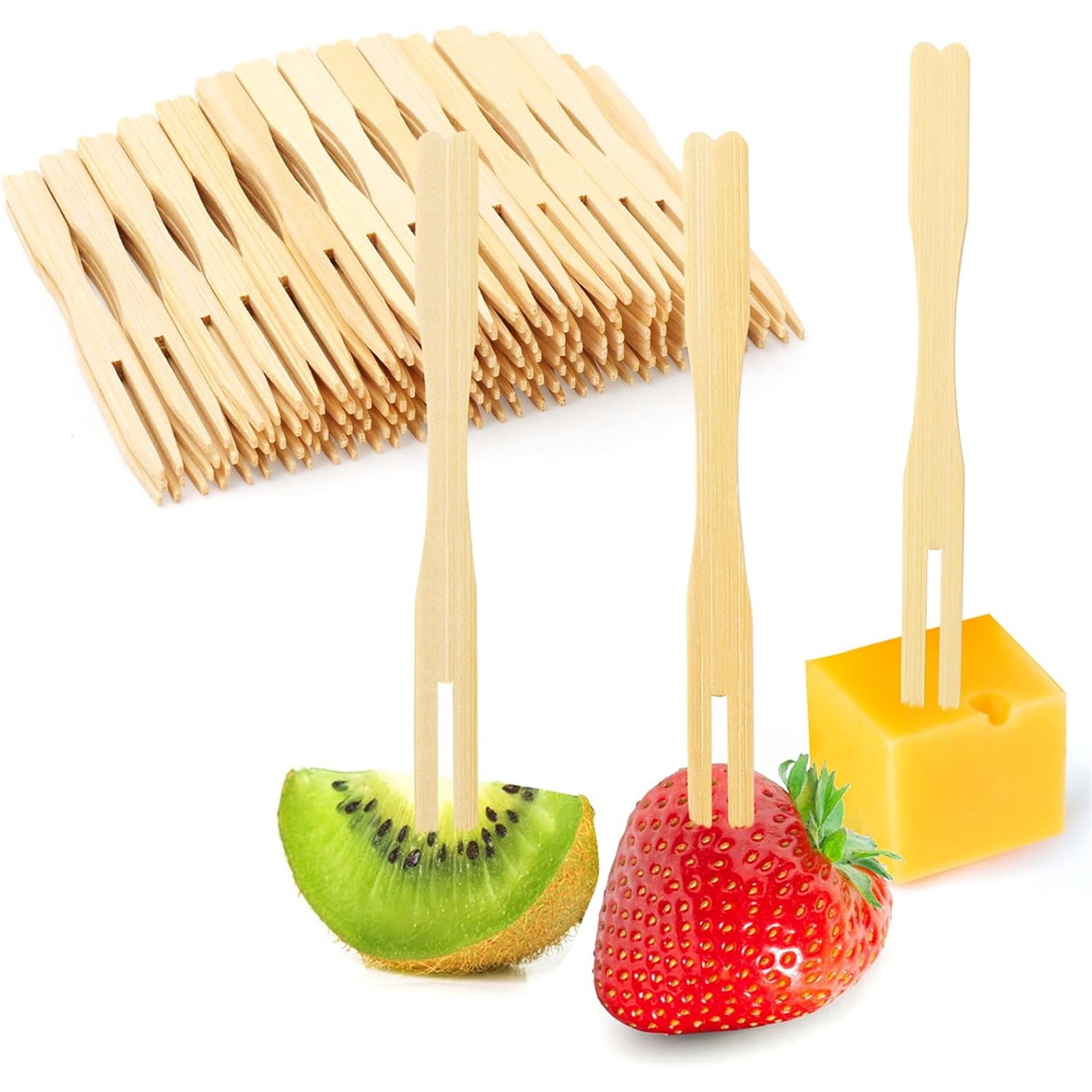 100 Bamboo Appetizer Forks, 3.5 Inch Mini Bamboo Forks for Charcuterie ...