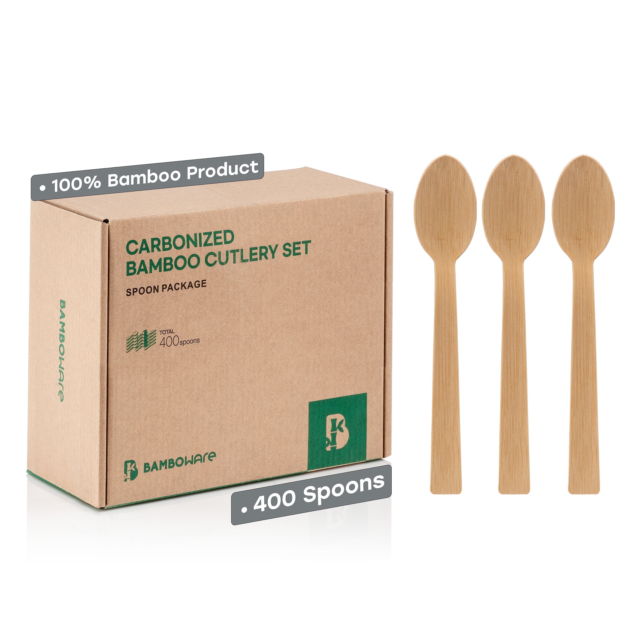 100% Bamboo Disposable Spoons - 400 Count, Carbonized & Biodegradable ...
