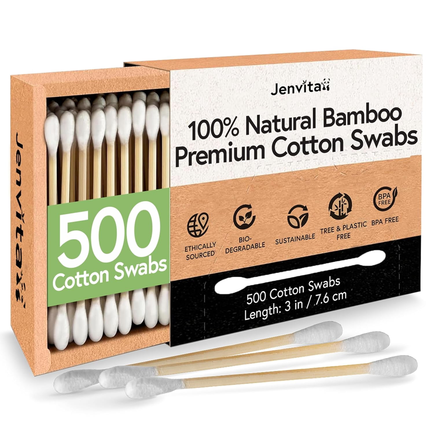 100% Bamboo Ear Swabs Cotton (500-Pack) | Biodegradable Double Tipped ...
