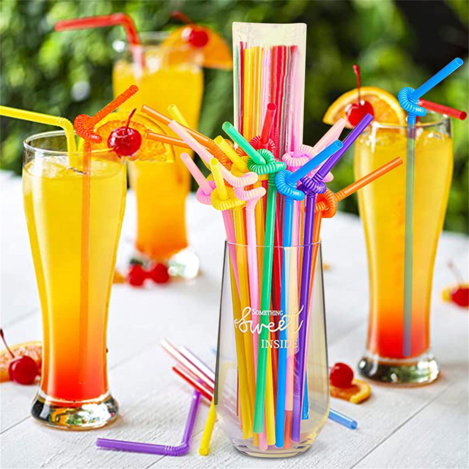 100 Bendable Disposable Drinking Straws - Flexible Straws - Bendy ...
