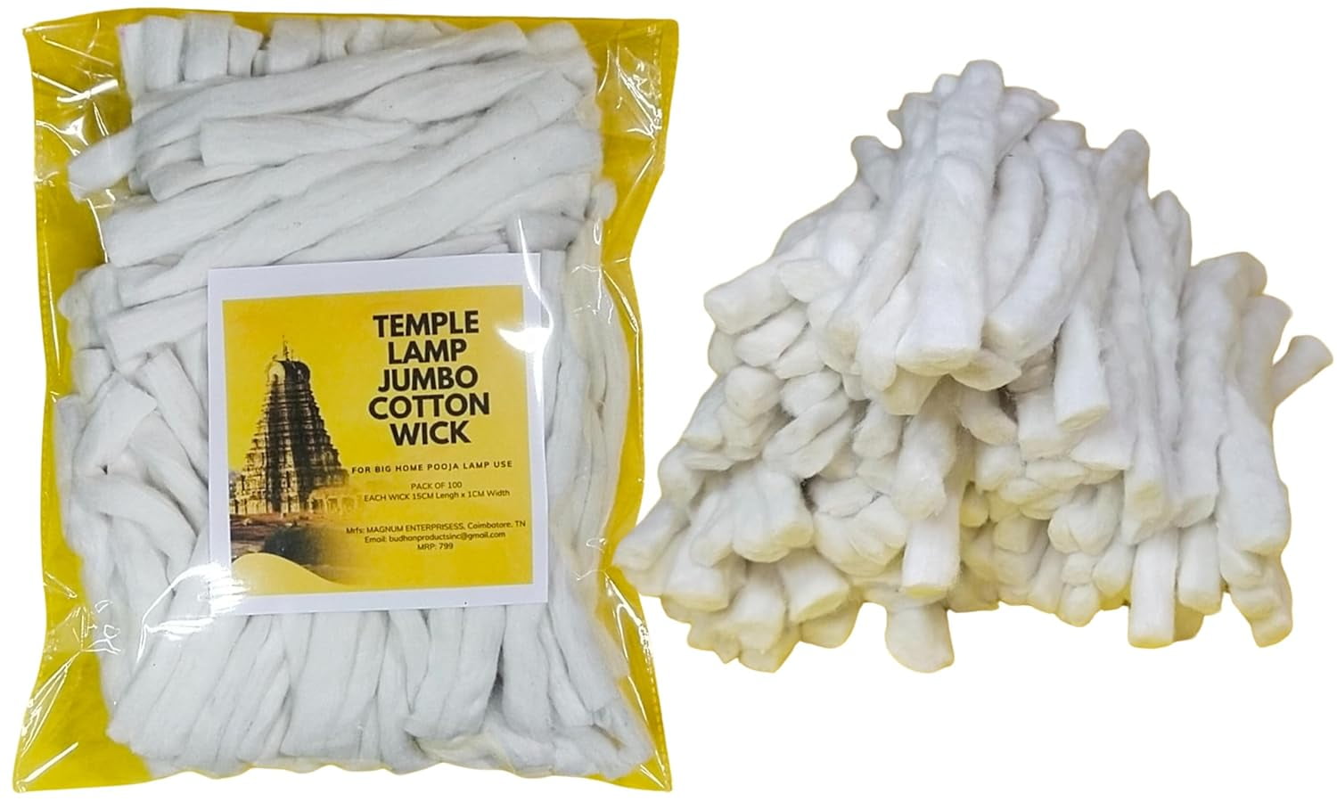 100 Big Lengthy Cotton Wicks for Big LampTemple Diya Batti Extra Long ...