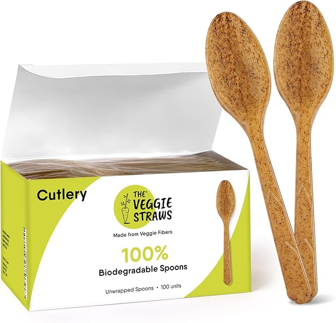 100% Biodegradable Spoons Made of Vegetable Fibers, 100 PCS of 6.7 ...